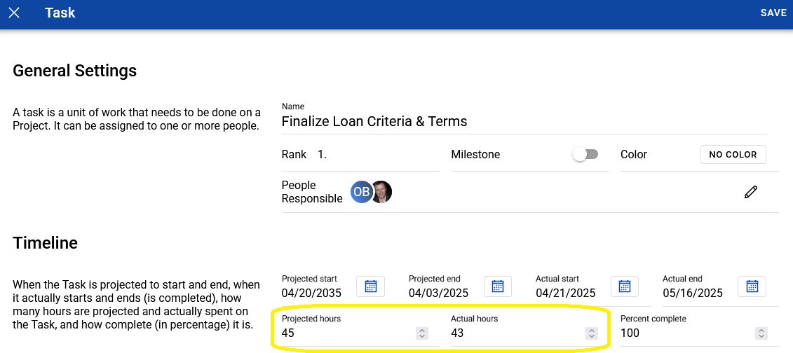Project Hours Actual / Hours Projected – Help Center