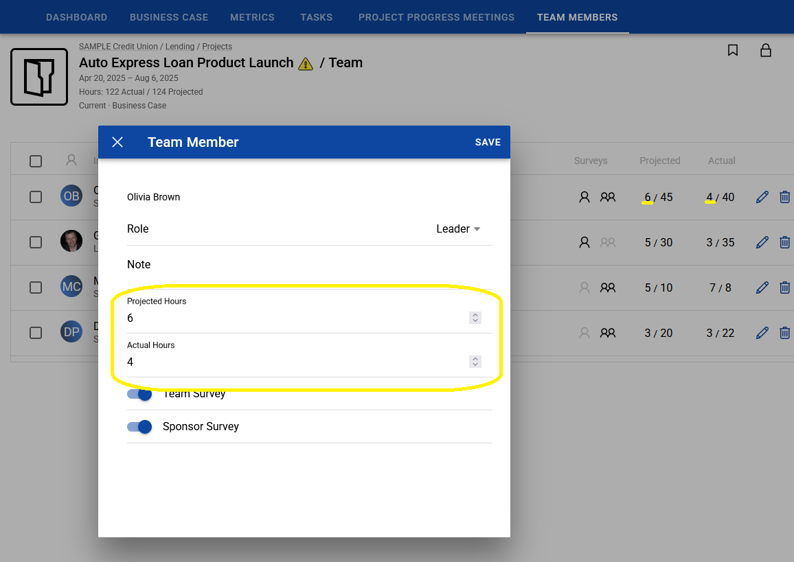 Project Hours Actual / Hours Projected – Help Center